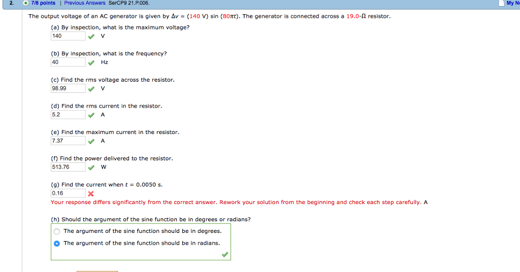 Solved The output voltage of an AC generator is given by | Chegg.com