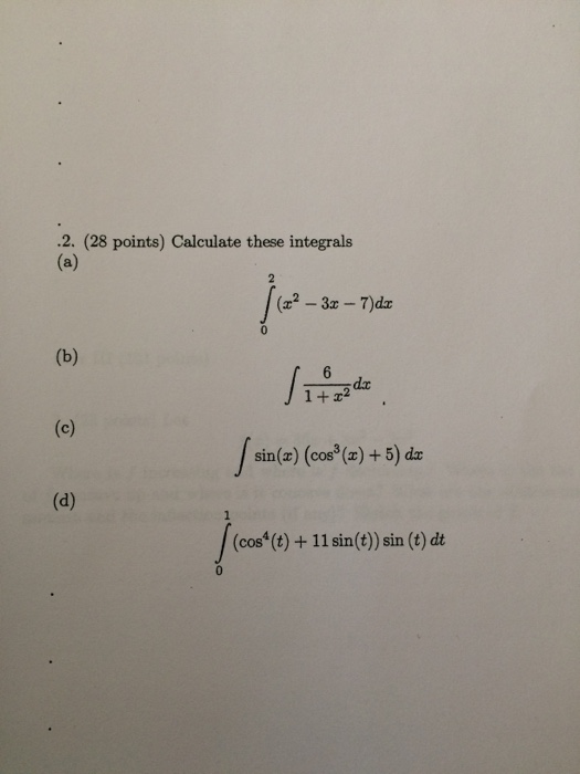 Solved Calculate these integrals integral_0^2 (x^2 - 3x - | Chegg.com