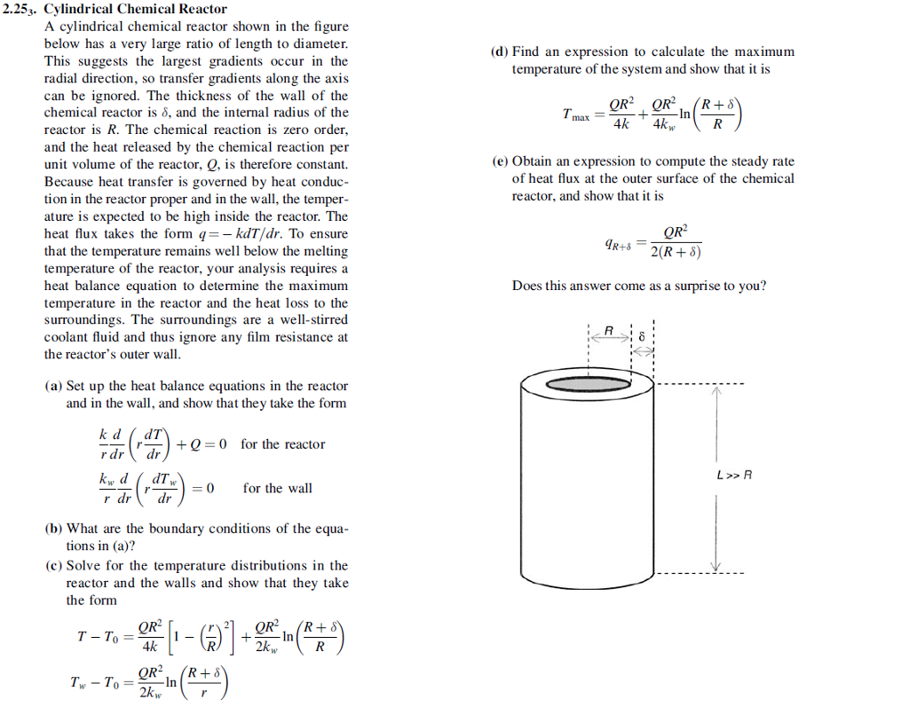 Solved 2.253. Cylindrical Chemical Reactor A cylindrical | Chegg.com