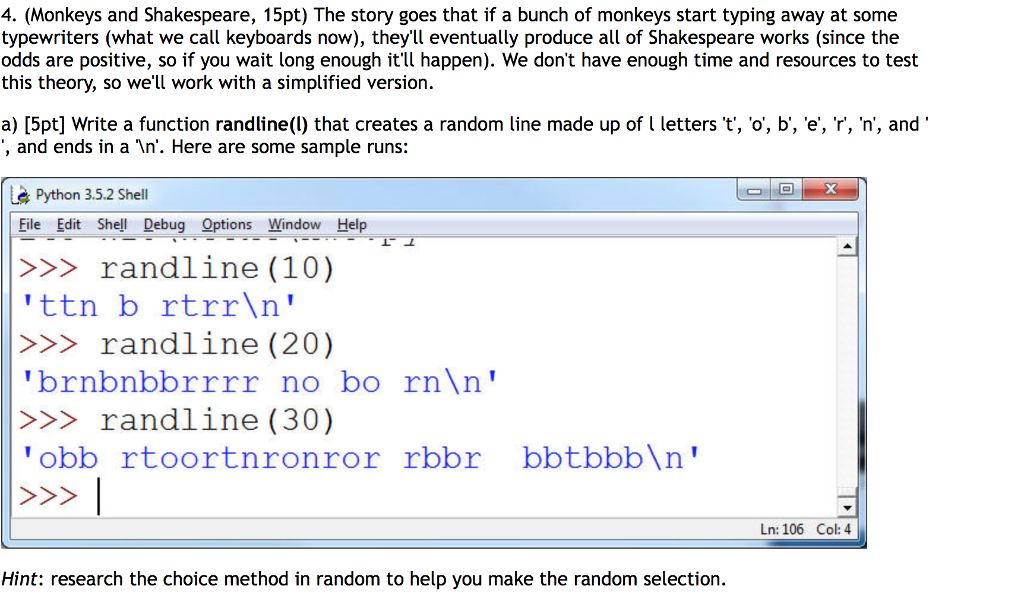 Solved 4. (Monkeys and Shakespeare, 15pt) The story goes | Chegg.com