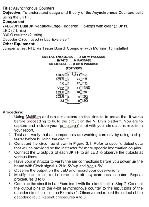 Solved Lab Exercise 2 Asynchronous Counters Using Dual Jk