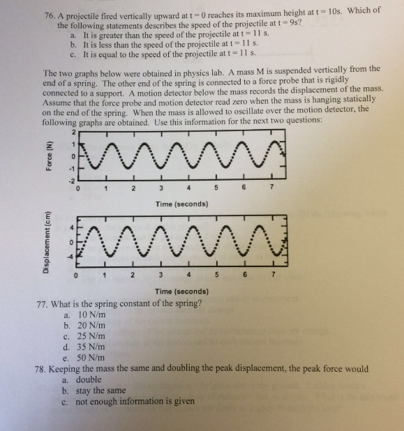Solved A projectile fired vertically upward at t = 0 reaches | Chegg.com