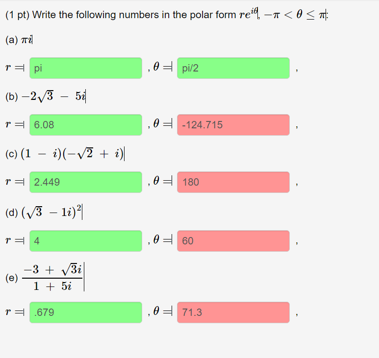 Solved Write the following numbers in the polar form re^i | Chegg.com