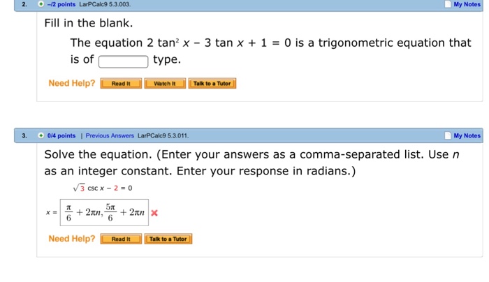 Solved Fill in the blank. The equation 2 tan^2 x - 3 tan x + | Chegg.com