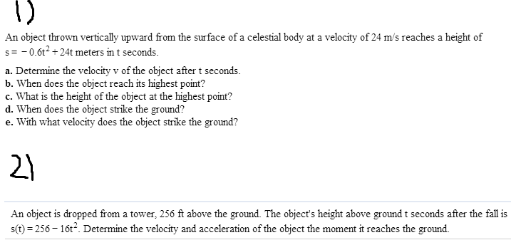 Solved An Object Thrown Vertically Upward From The Surface
