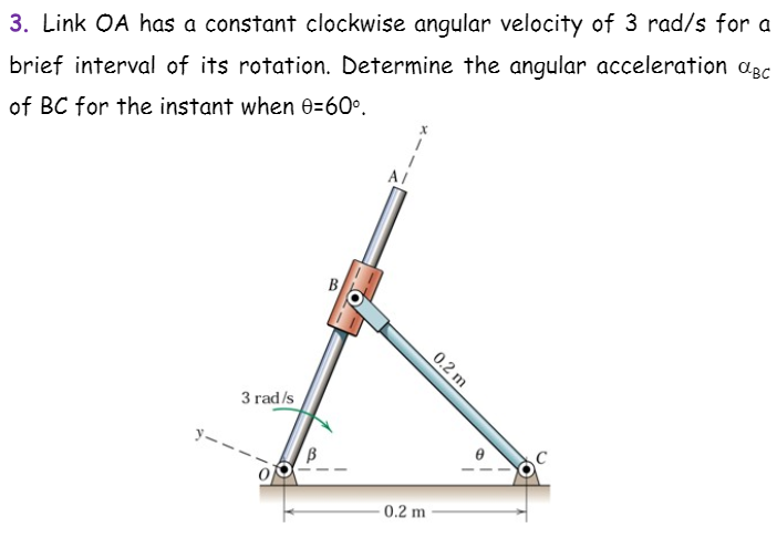 Solved 3. Link OA has a constant clockwise angular velocity | Chegg.com