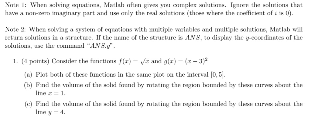 Note 1: When solving equations, Matlab often gives | Chegg.com