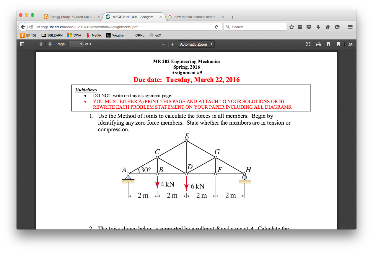 Solved Use the Method of Joints to calculate the forces in | Chegg.com