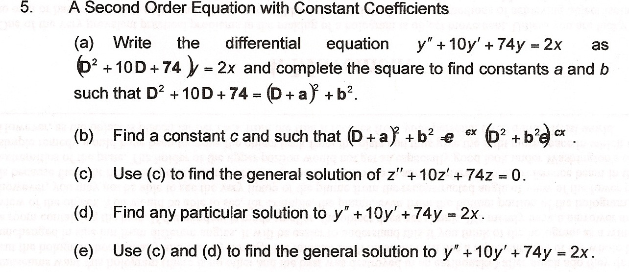 A Second Order Equation with Constant Coefficients | Chegg.com