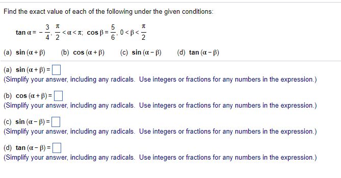 Solved Find the exact value of each of the following under | Chegg.com