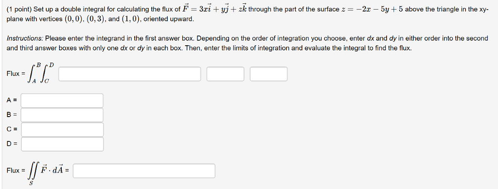 Solved 1 point) Set up a double integral for calculating the | Chegg.com