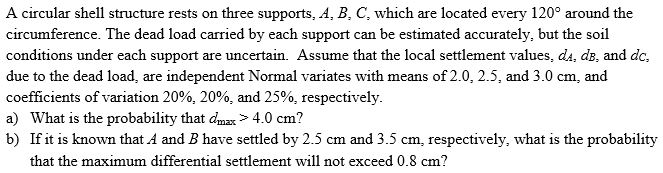 A circular shell structure rests on three supports, | Chegg.com