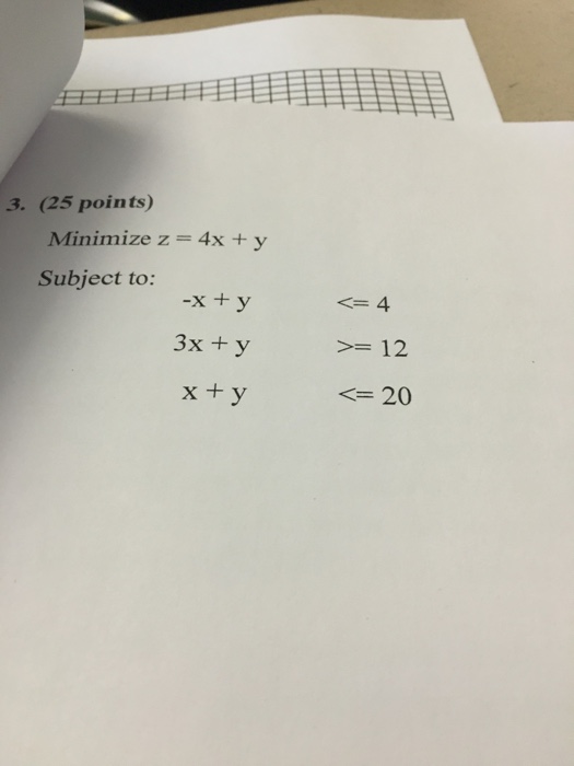 Solved Minimize z = 4x + y Subject to: -x + y = | Chegg.com