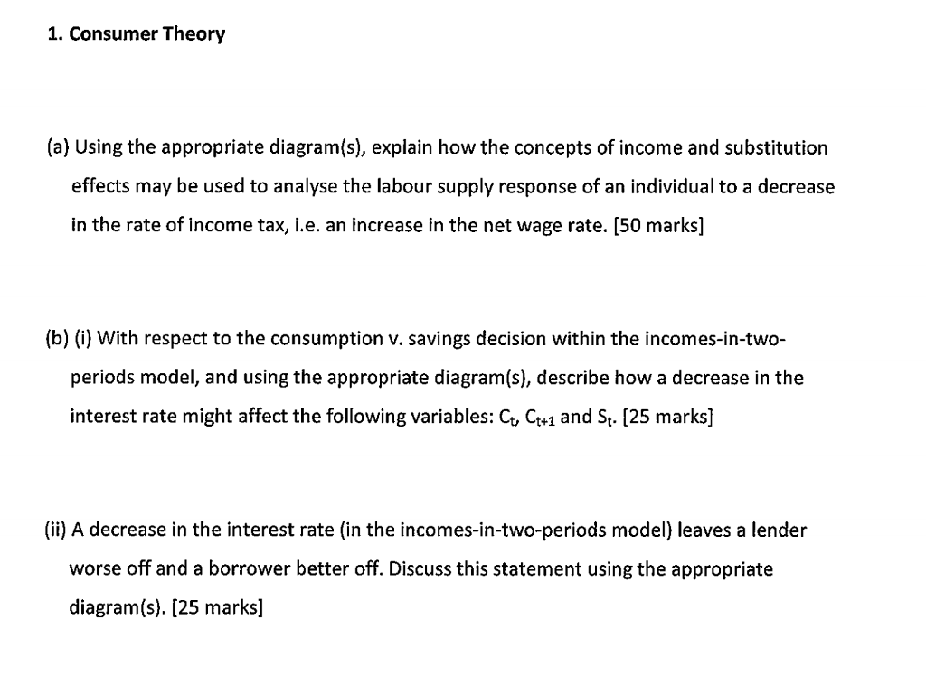 Solved 1. Consumer Theory (a) Using the appropriate | Chegg.com