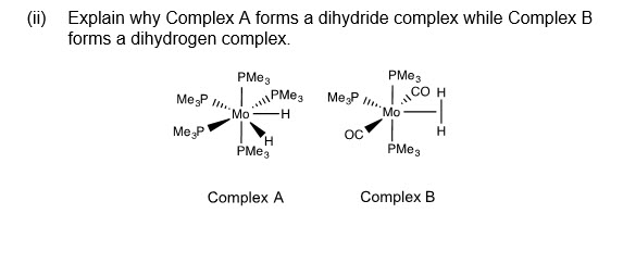 Solved Explain why Complex A forms a dihydride complex while | Chegg.com