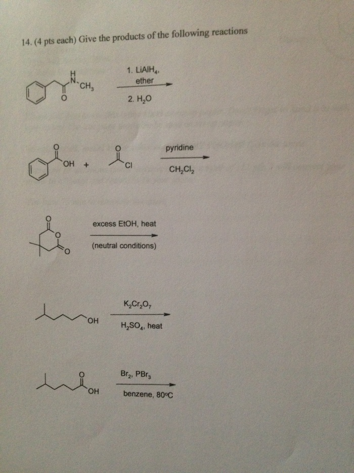Solved Give the products of the following reactions | Chegg.com