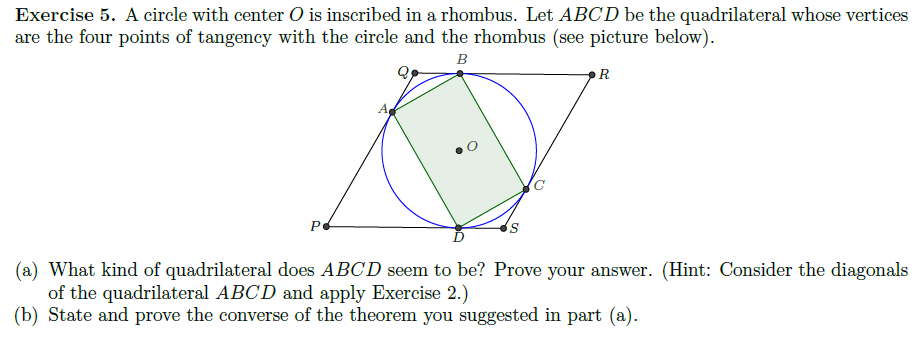 Solved A circle with center O is inscribed in a rhombus. Let | Chegg.com