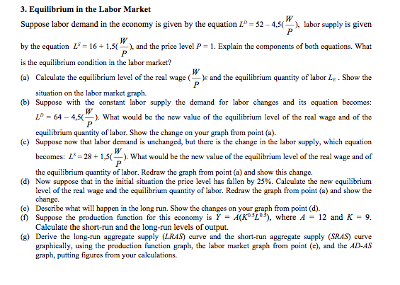 Solved 3. Equilibrium in the Labor Market Suppose labor | Chegg.com
