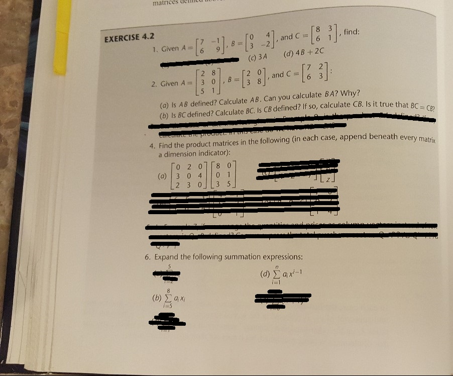 Solved matrices dennd EXERCISE 4.2 and c-le find 1. Given A | Chegg.com
