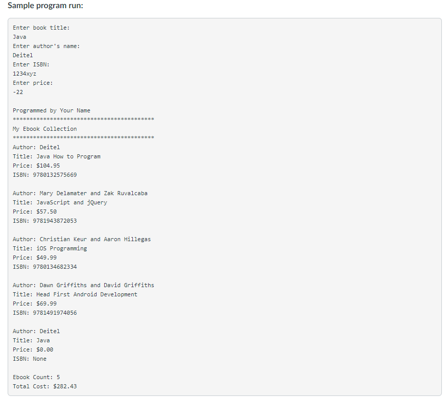 Solved 1. Create an Ebook class with the following: Instance | Chegg.com