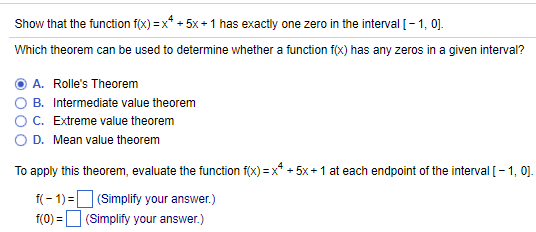 Solved Show that the function f(x) x* 5x 1 has exactly one | Chegg.com