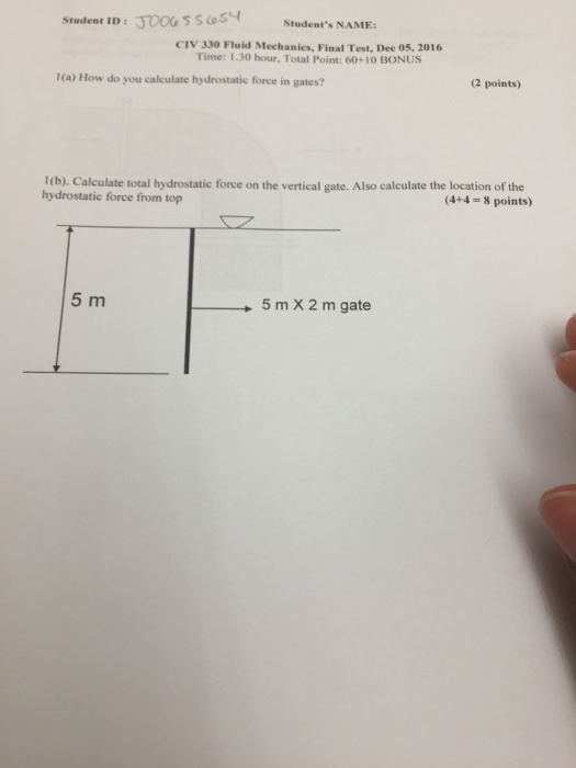 Solved How do you calculate hydrostatic force in gates? | Chegg.com