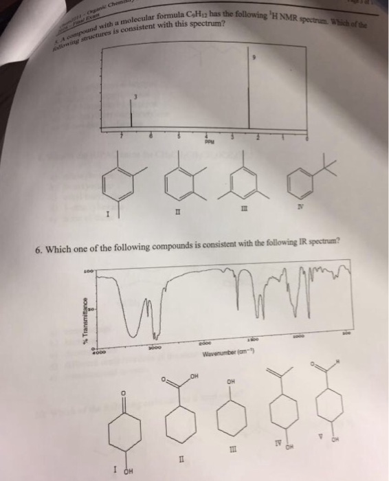 Solved A compound with a molecular formula C_9H_12 has the | Chegg.com