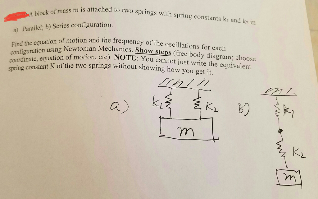 Solved A, block of mass m is attached to two springs with | Chegg.com