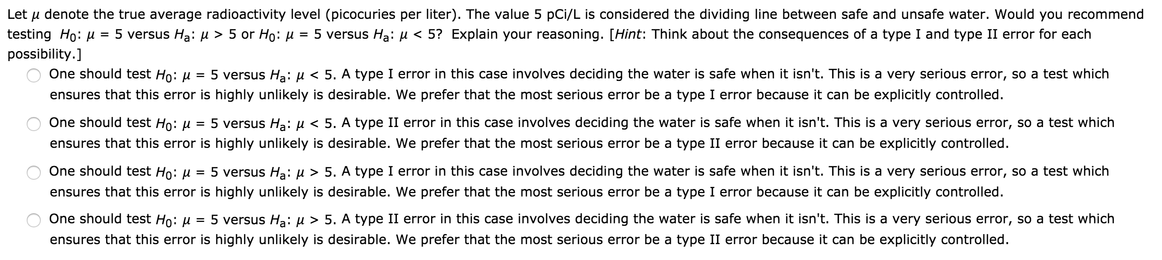 Solved Let mu denote the true average radioactivity level | Chegg.com
