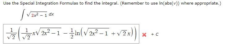 Solved Use the Special Integration Formulas to find the | Chegg.com