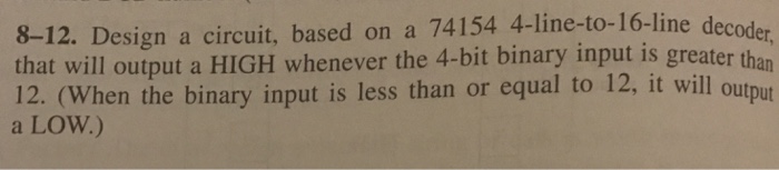 Solved Design a circuit, based on a 74154 4-line-to-16-line | Chegg.com
