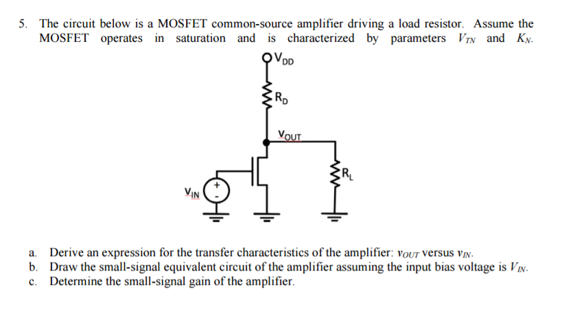 Solved The circuit below is a MOSFET common-source amplifier | Chegg.com
