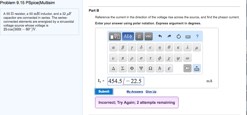 Solved A 55 Ohm 1 resistor, a 50 mH inductor, and a 32 mu F | Chegg.com