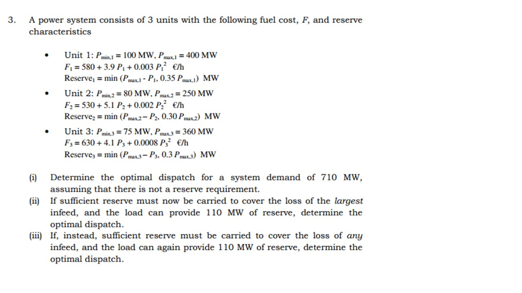 Solved ECONOMIC DISPATCH - Need to know i , ii , iii - | Chegg.com