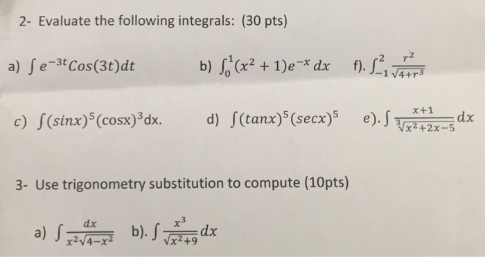 Solved: Evaluate The Following Integrals: Integrals^1_0 (x... | Chegg.com