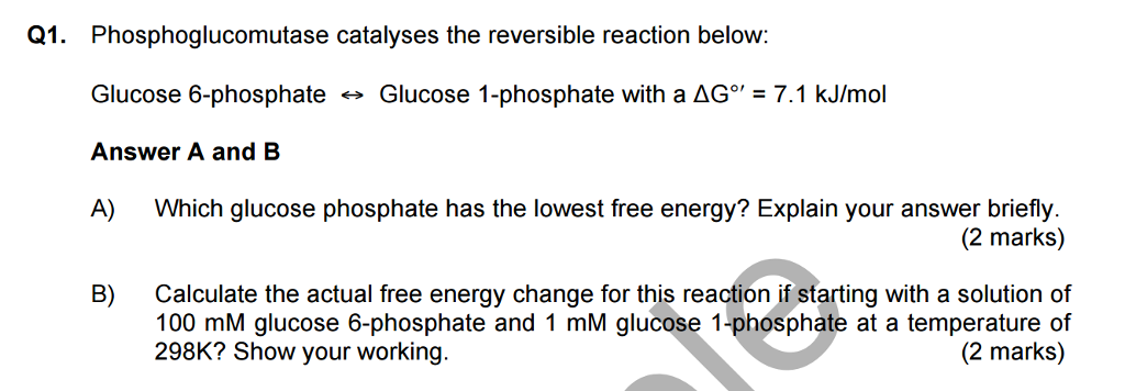 Solved Phosphoglucomutase catalyses the reversible reaction | Chegg.com