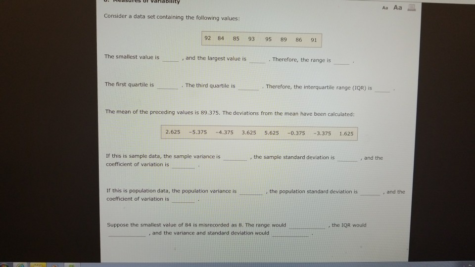 Solved easures f varlablity Aa Aa Consider a data set | Chegg.com Solved easures f varlablity Aa Aa Consider a data set | Chegg.com