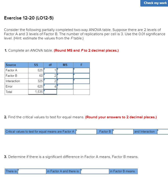 Solved Check my work Exercise 12-20 (L012-5) Consider the | Chegg.com