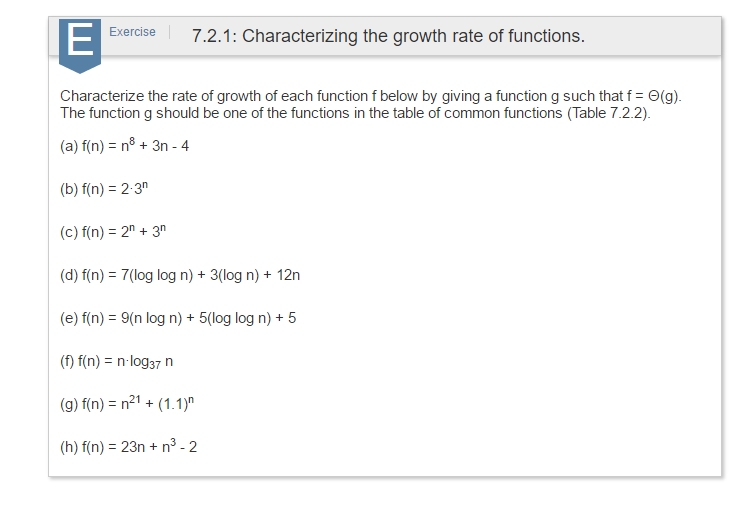 Solved ?Characterize the rate of growth of each function f | Chegg.com