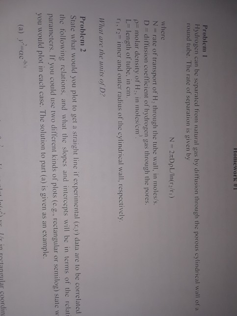 Solved ()mework # ! Problem l Hydrogen can be separated from | Chegg.com Solved ()mework # ! Problem l Hydrogen can be separated from | Chegg.com