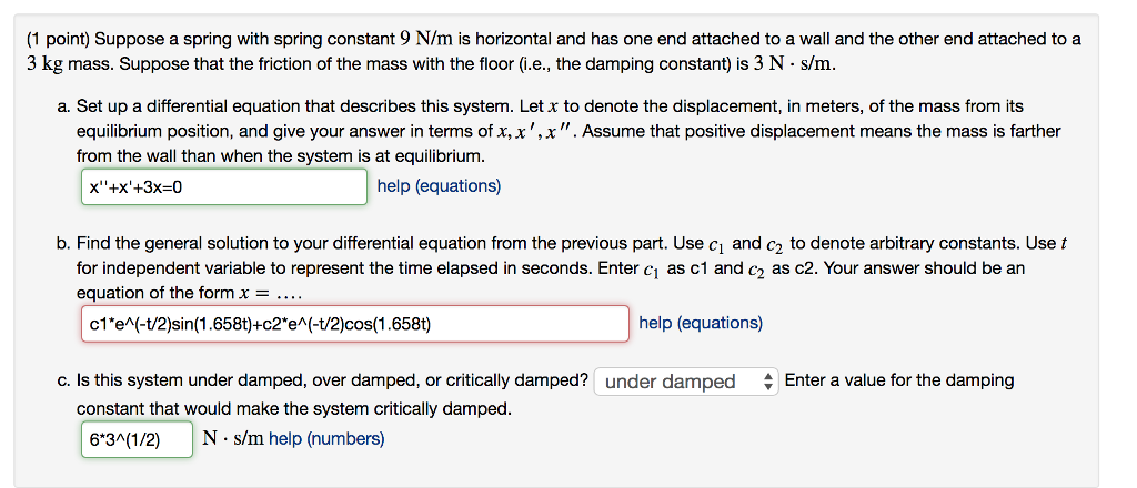 Solved 1 Point Suppose A Spring With Spring Constant 9 N M