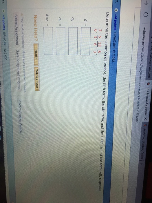 Solved Determine the common difference, the fifth term, the | Chegg.com