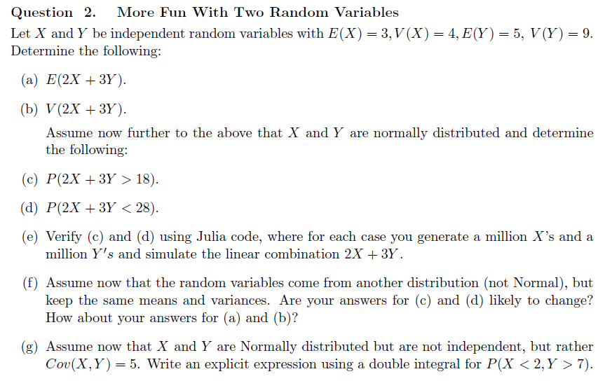 Solved Question 2. More Fun With Two Random Variables Let X | Chegg.com