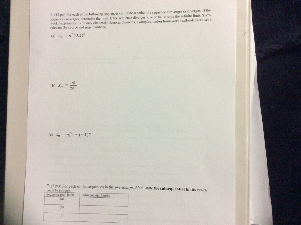 Solved For each of the following sequences (s) state whether | Chegg.com