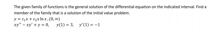 Solved The given family of functions is the general solution | Chegg.com