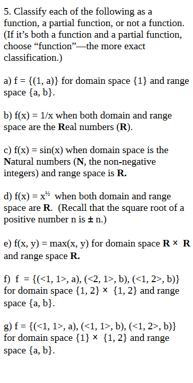 Solved 5. Classify each of the following as a function, a | Chegg.com