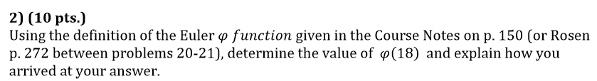 Solved Using the definition of the Euler phi function given | Chegg.com
