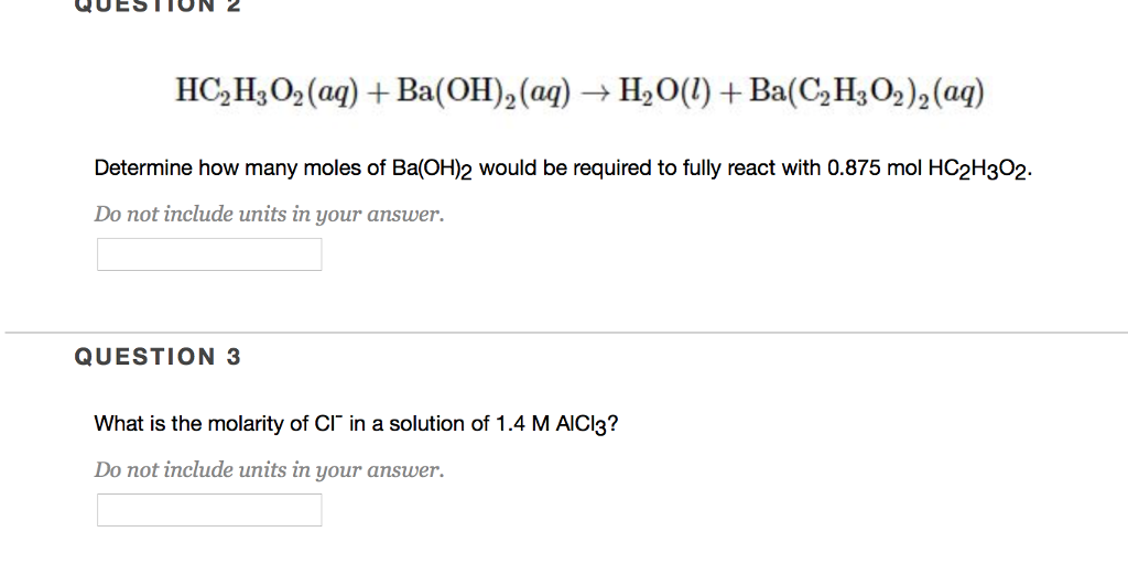 Solved HC2H3O2(aq) +Ba(OH)2(aq) -H2O(l) + Ba(C2H^O2)2(aq) | Chegg.com