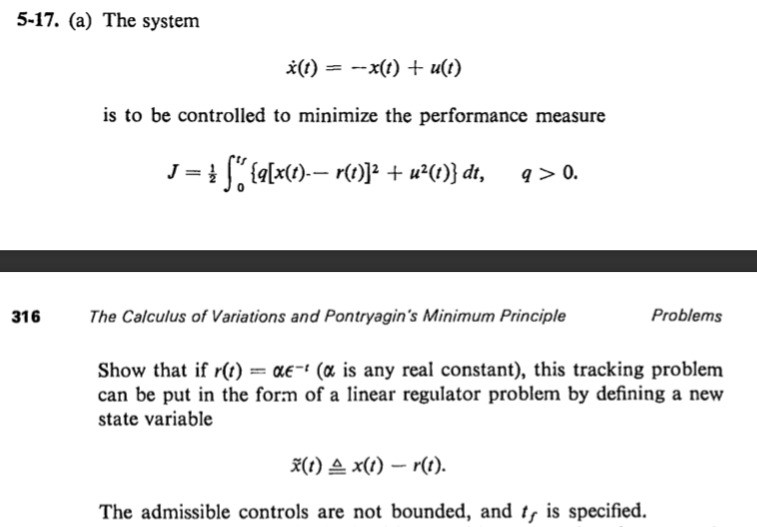 Solved 5-17. (a) The system is to be controlled to minimize | Chegg.com