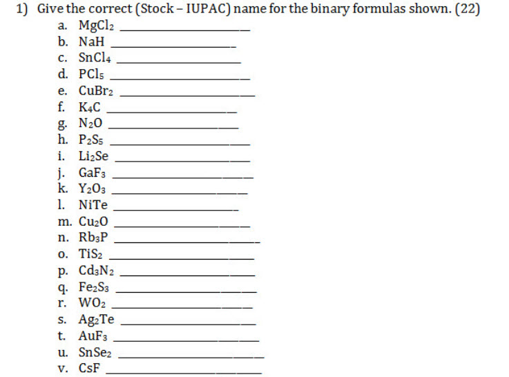 Solved Give the correct (Stock - IUPAC) name for the binary | Chegg.com